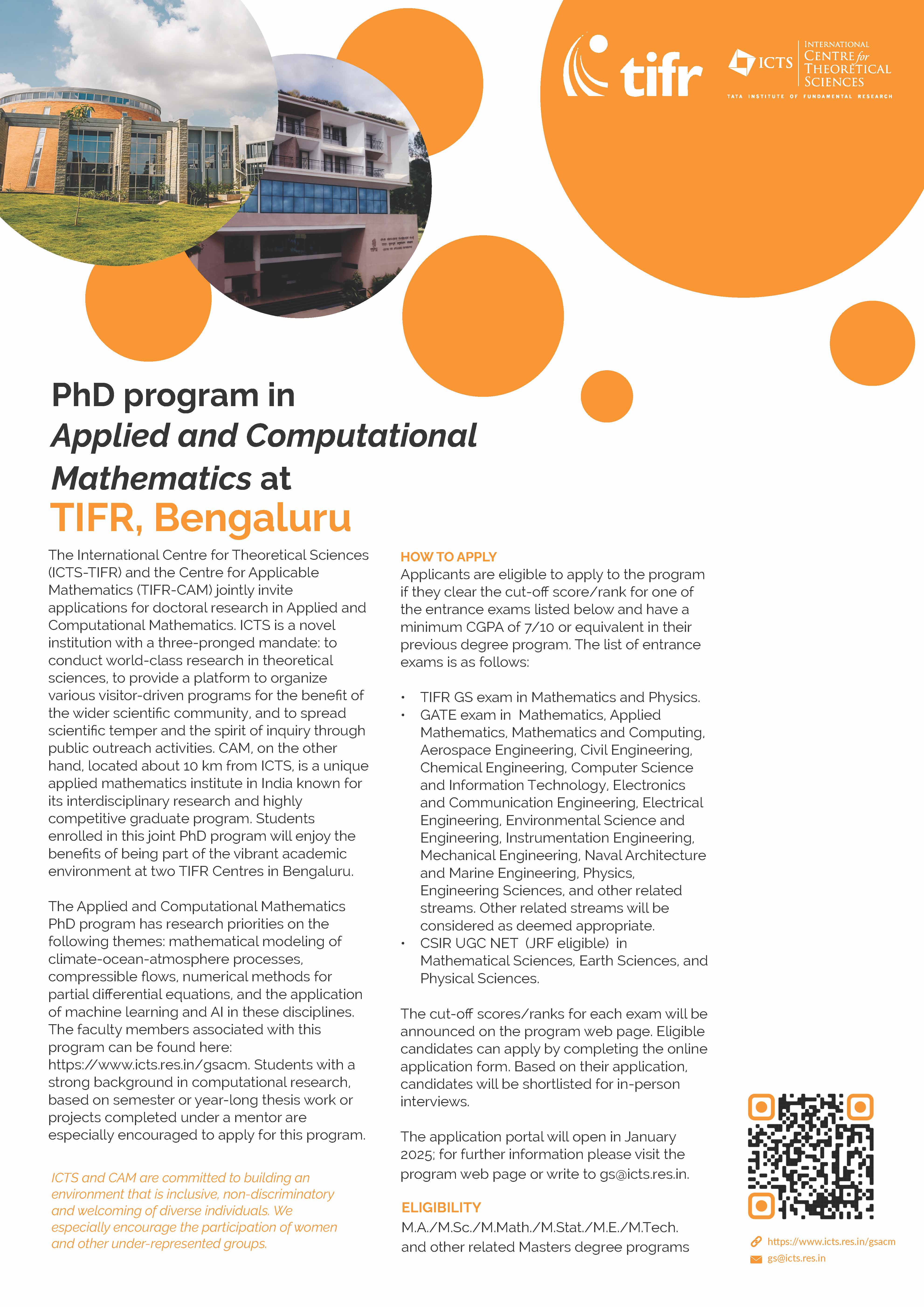 Graduate Studies in Applied and Computational Mathematics at ICTS-TIFR, Bengaluru | ICTS